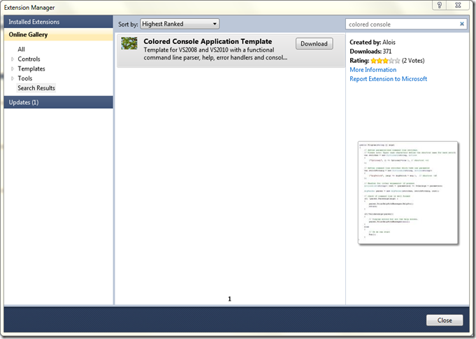 Visual Studio 2010 Extensions: Colored Console Application Template
